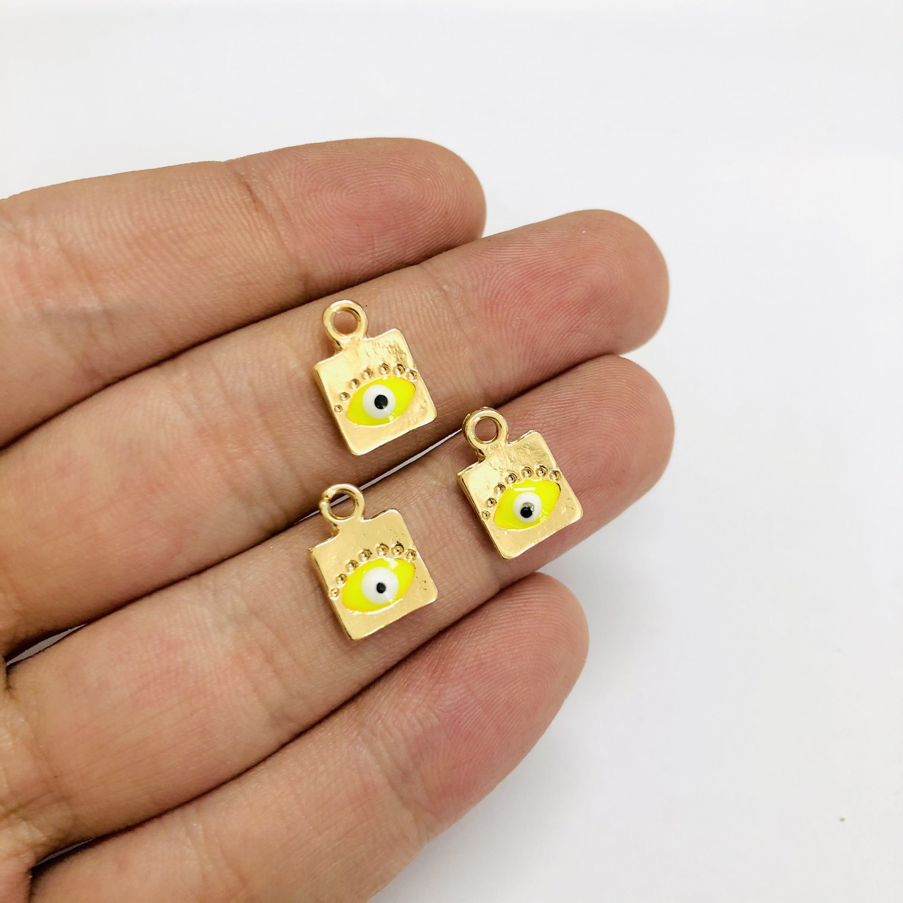 Gold Plated Square Evil Eye Shaking Apparatus - Neon Yellow – PetekBoncuk