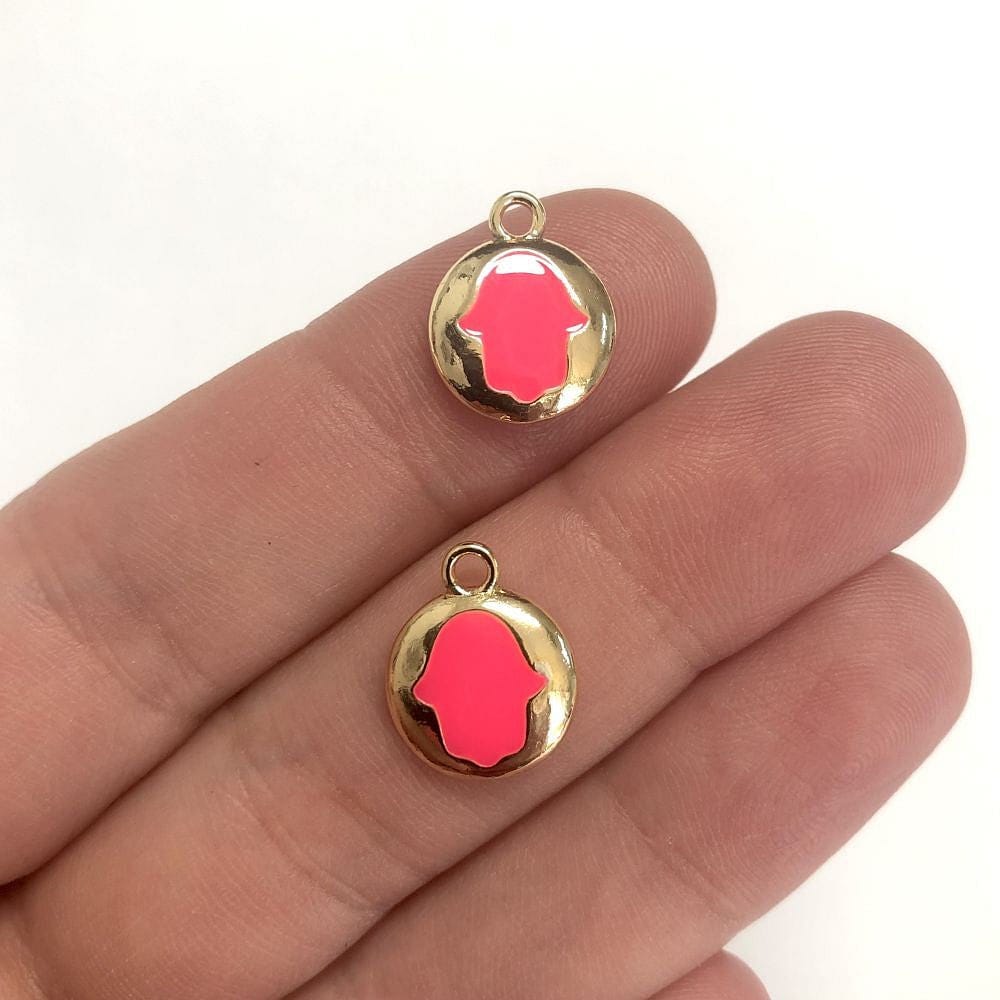 Brass Gold Plated Enamel Fatma Ana Hand Shaking Apparatus - Neon Pink ...