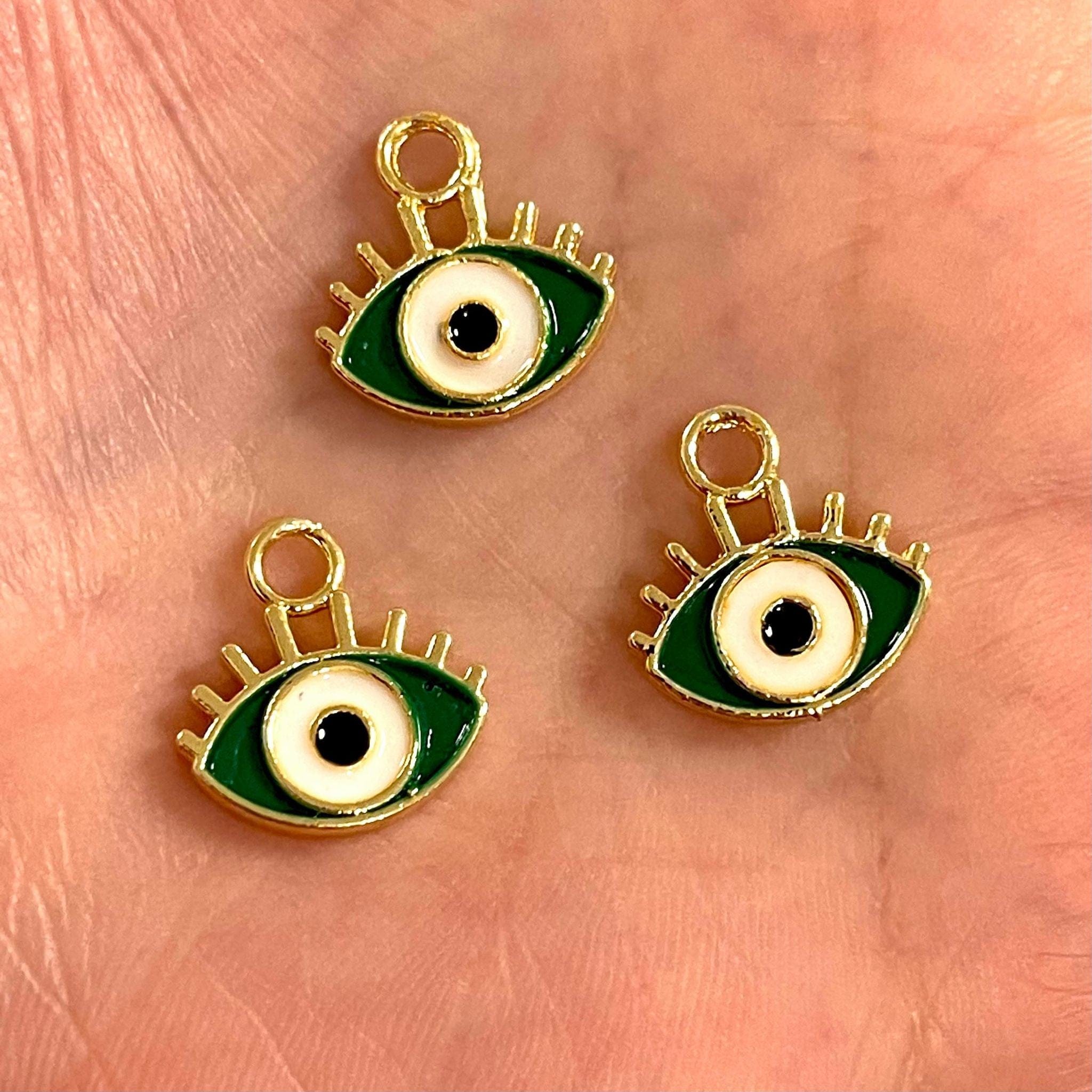 Gold Plated Enamel Evil Eye Shaking Apparatus - NEon Green – PetekBoncuk