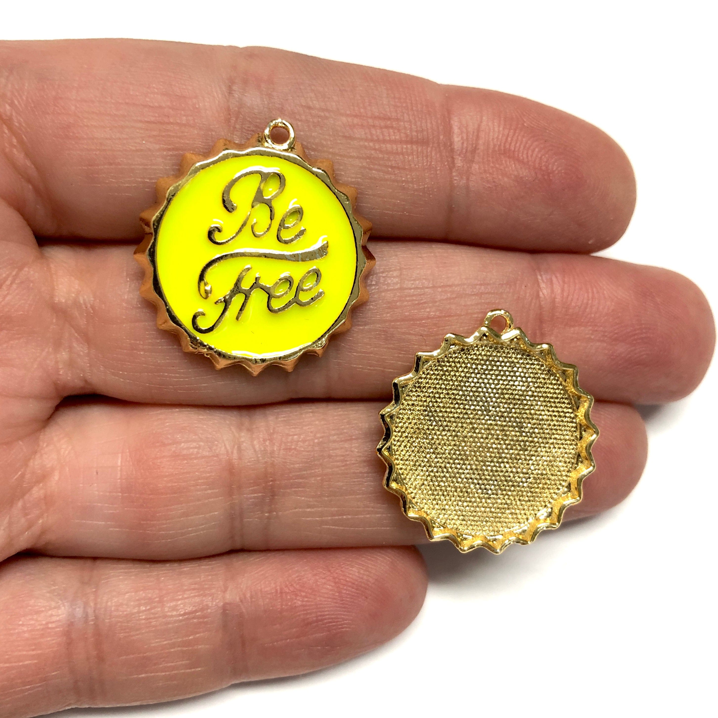 Gold Plated Neon Yellow Enamel 'Be Free' Pendant – PetekBoncuk