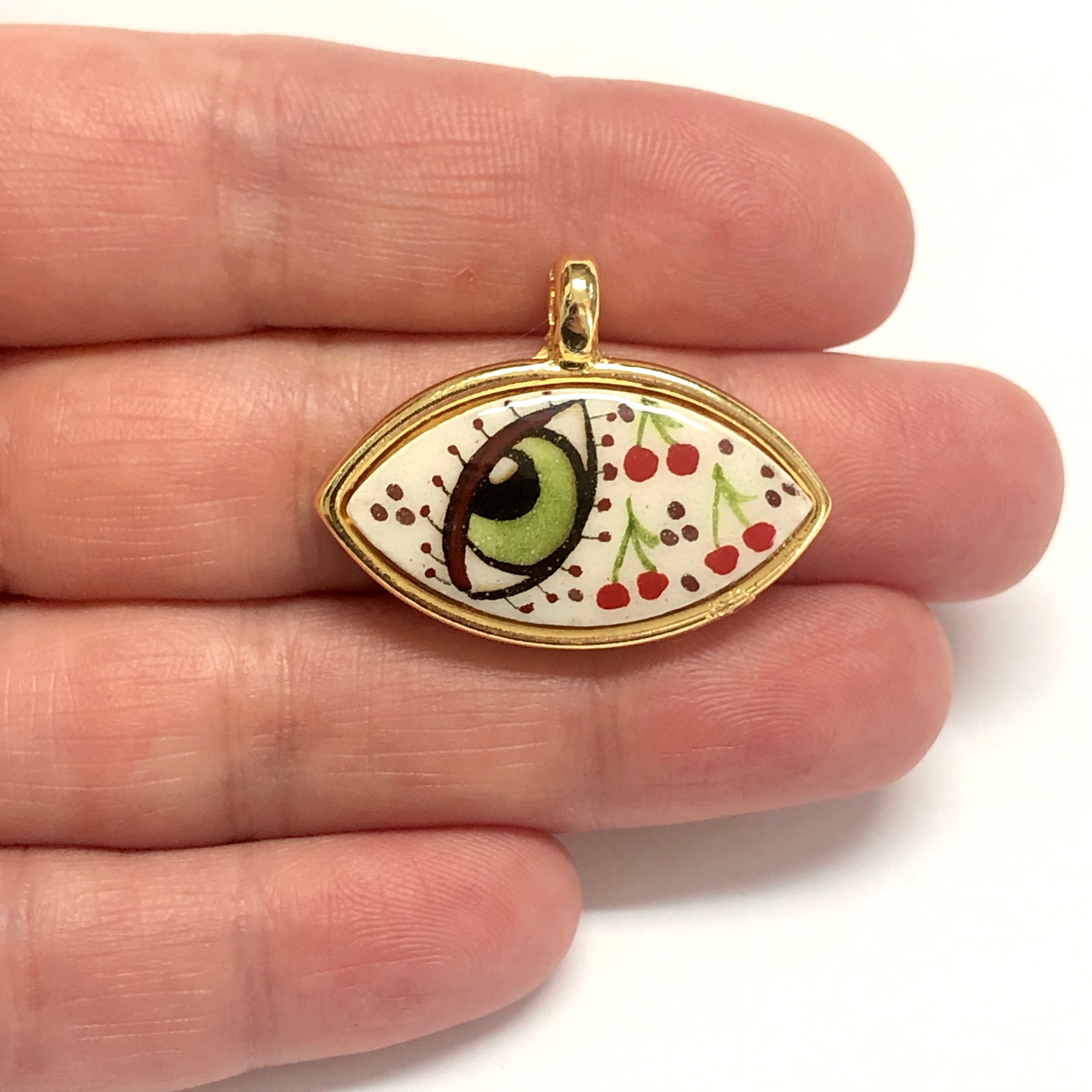 Gold Plated Framed Hand Painted Ceramic Eye Pendant-5 – PetekBoncuk