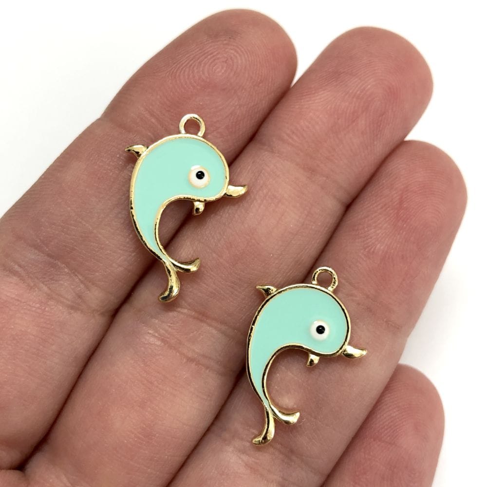 Gold Plated Enamel Dolphin Rocking Attachment - Mint – PetekBoncuk