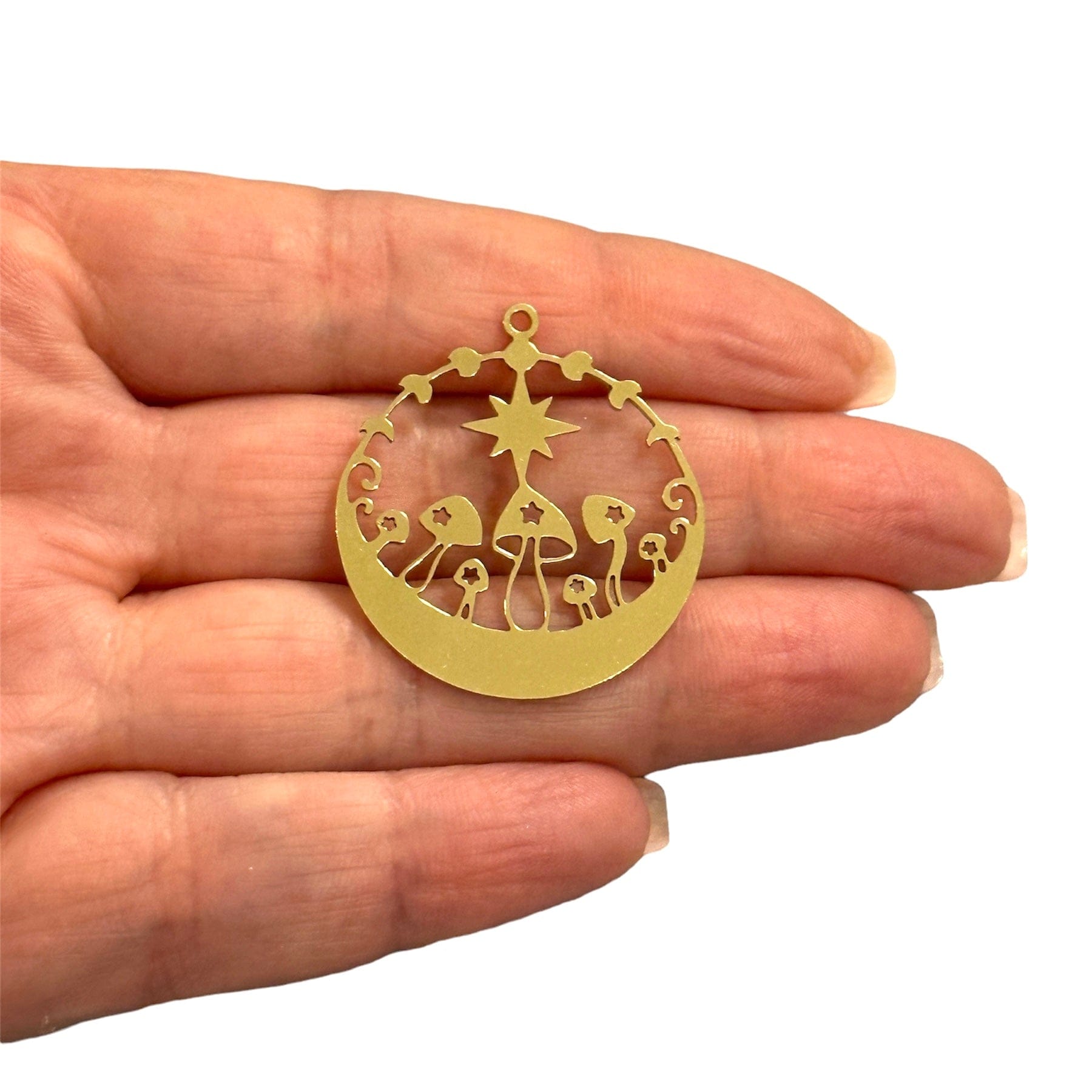 Raw Brass Moon Phases and Mushrooms Charm (Raw Brass Phases of Moon an ...